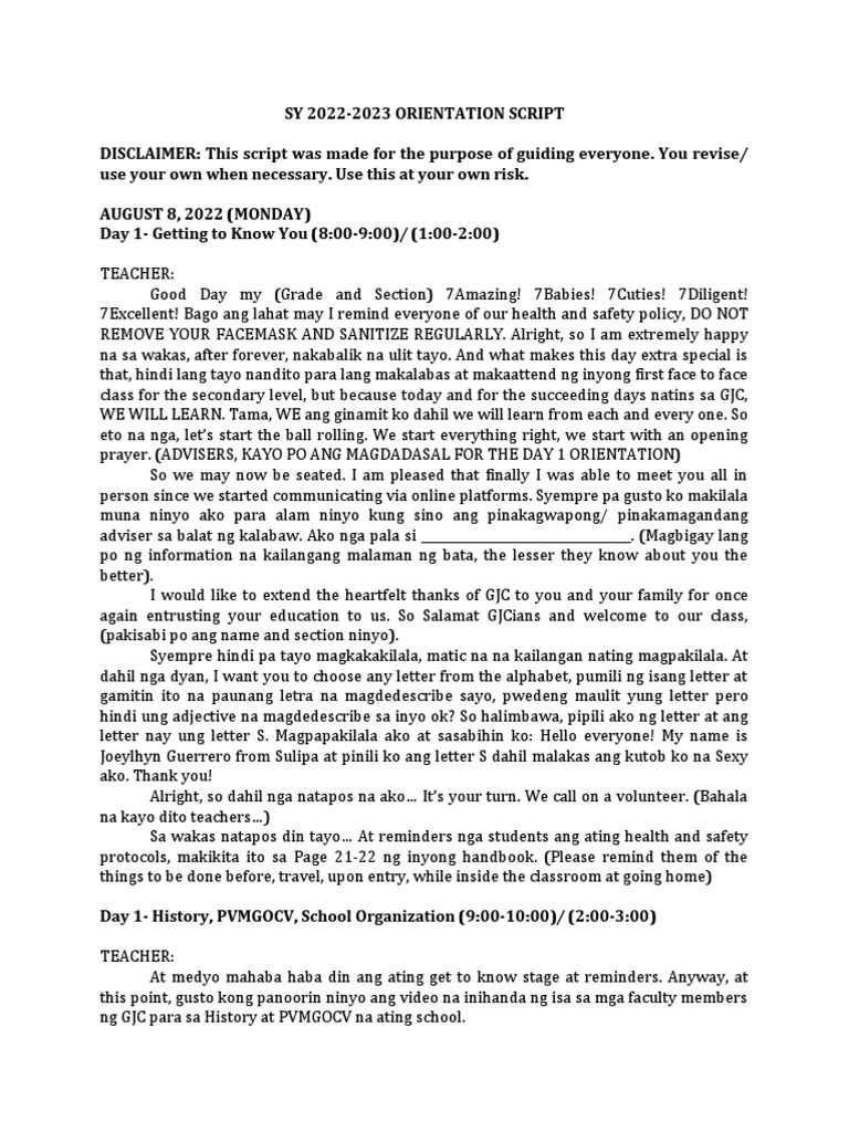 Orientation Script | Download Free PDF | Behavior Modification | Educational Technology