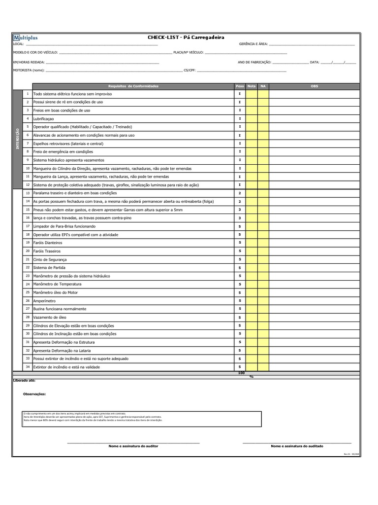Check-List - Maquina | PDF | Veículos | Veículo motorizado