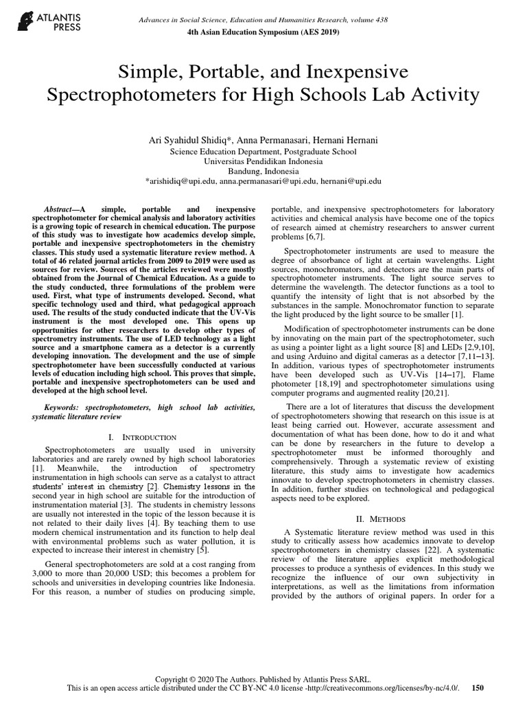 Simple, Portable, and Inexpensive Spectrophotometers For High Schools ...