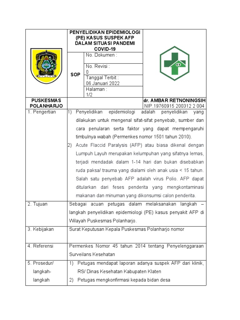 Prosedur Penyelidikan Kasus AFP Pandemi | PDF