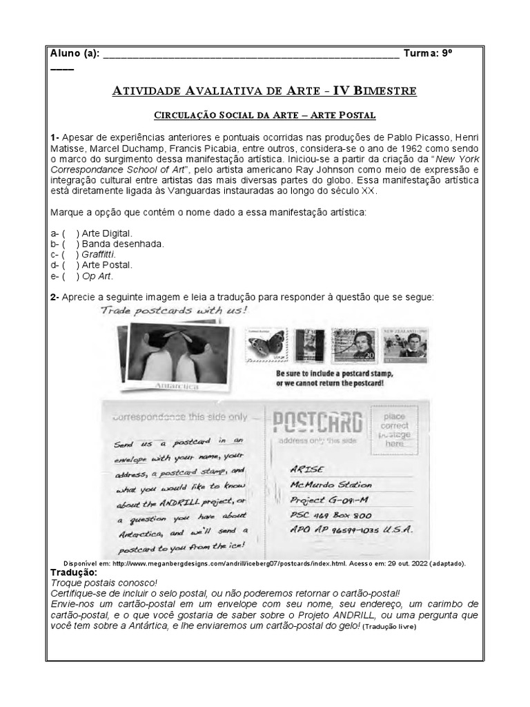 Prova de Arte - 9º ANO | PDF | Comunicação | Internet