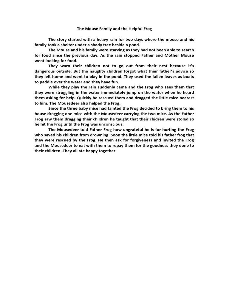 The Mouse Family and The Helpful Frog | PDF