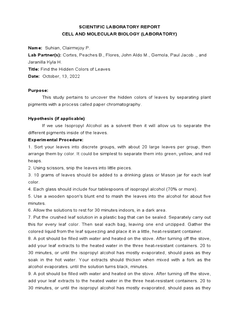 SCIENTIFIC LABORATORY REPORT.docx | PDF | Mixture | Chromatography