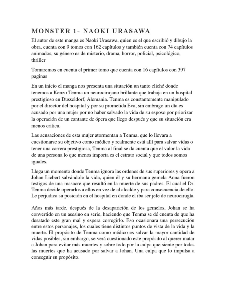 Análisis de Monster 1 de Naoki Urasawa | PDF