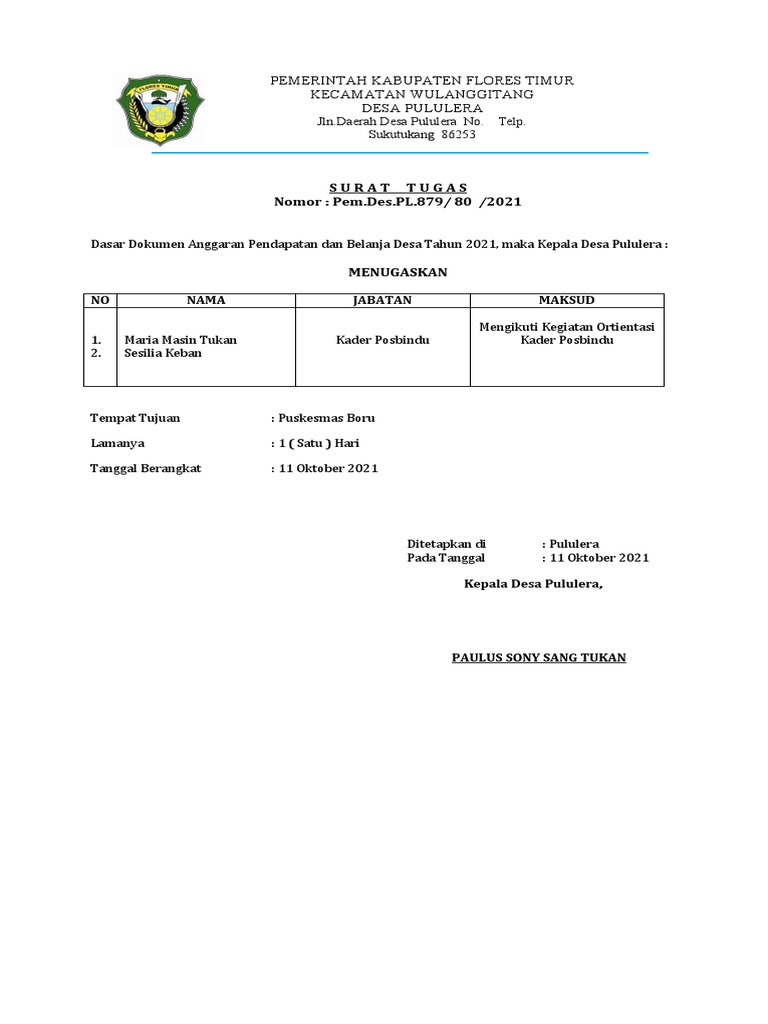 Surat Tugas Dan Perjalanan Dinas | PDF
