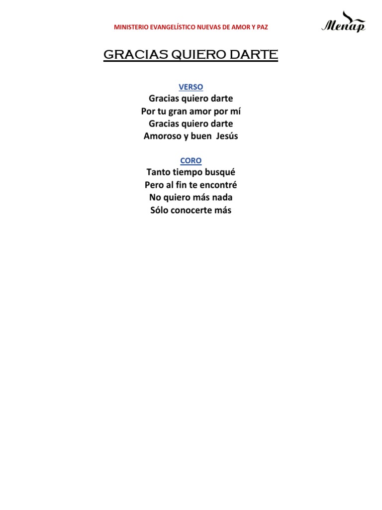 Letra de "Gracias Quiero Darte" | PDF