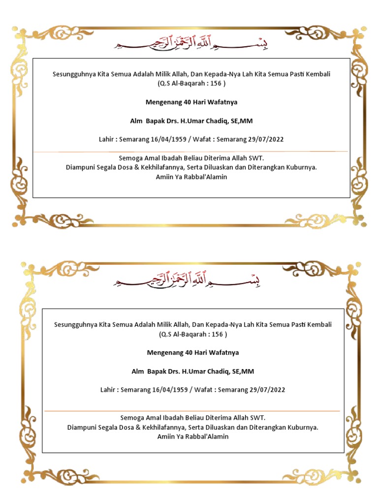 Ucapan Di Kotak Nasi 40 Hari Bapak | PDF