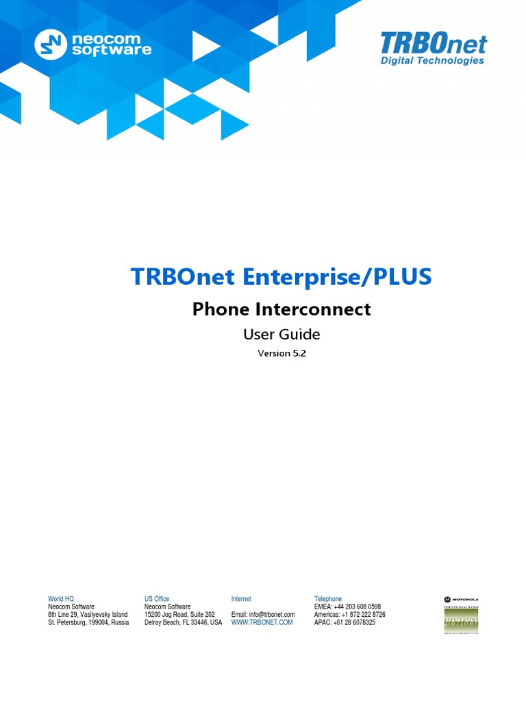 TRBOnet Telephony User Guide v5.2 | PDF | Session Initiation Protocol | Voice Over Ip