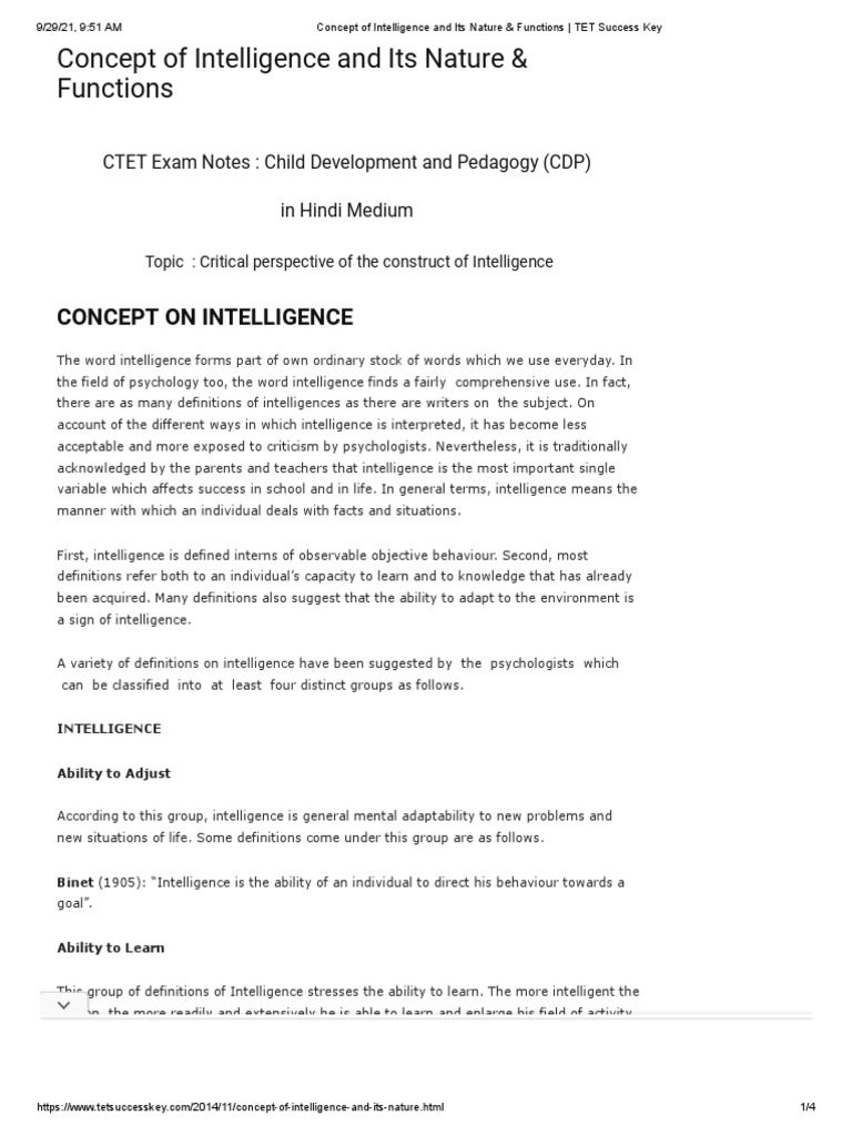 Concept of Intelligence | PDF | Intelligence | Concept