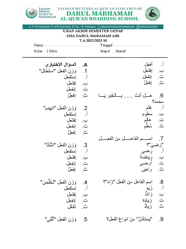 Soal Sharaf 3 Sma Genap | PDF