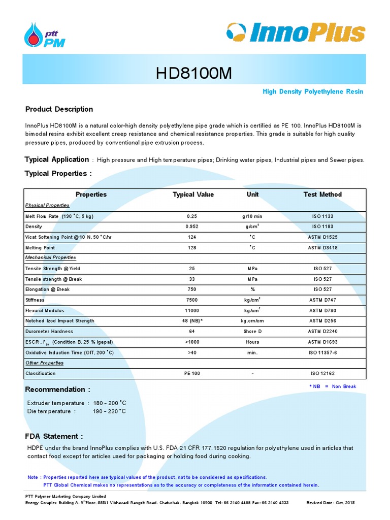 InnoPlus HD8100M | PDF | Polyethylene | Chemical Substances