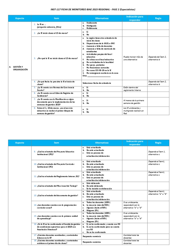 Ficha de Monitoreo BIAE 2023 | PDF
