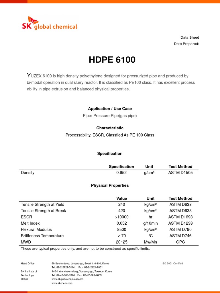 Hdpe SK 6100 | PDF | Secondary Sector Of The Economy | Materials Science