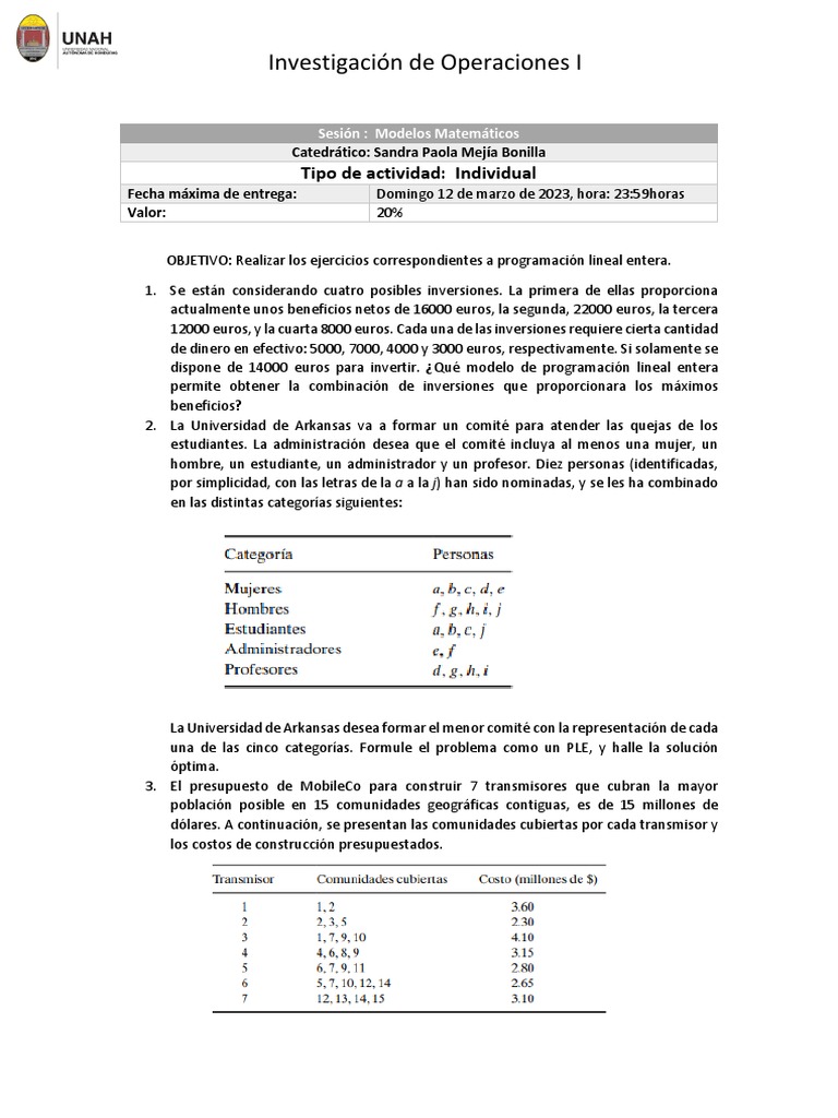 Asignacià N Programacià N Lineal Entera | PDF | Euro | Programación lineal Asignacià N Programacià N Lineal Entera | PDF | Euro | Programación lineal