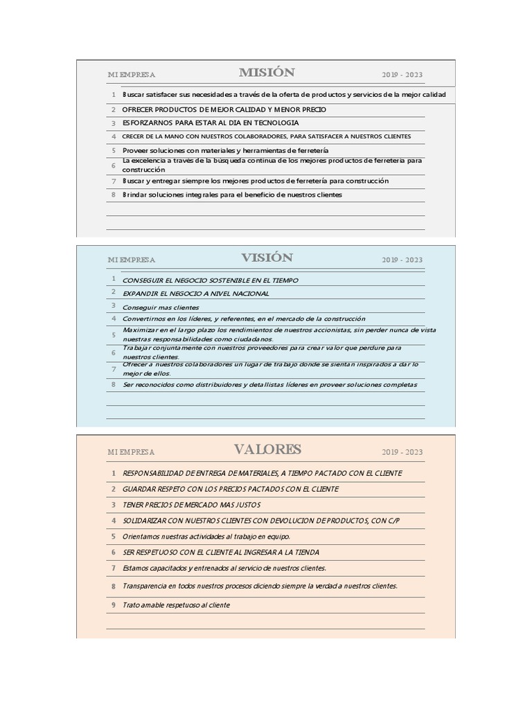 Mision, Vision, Valores | PDF | Calidad (comercial) | Cliente