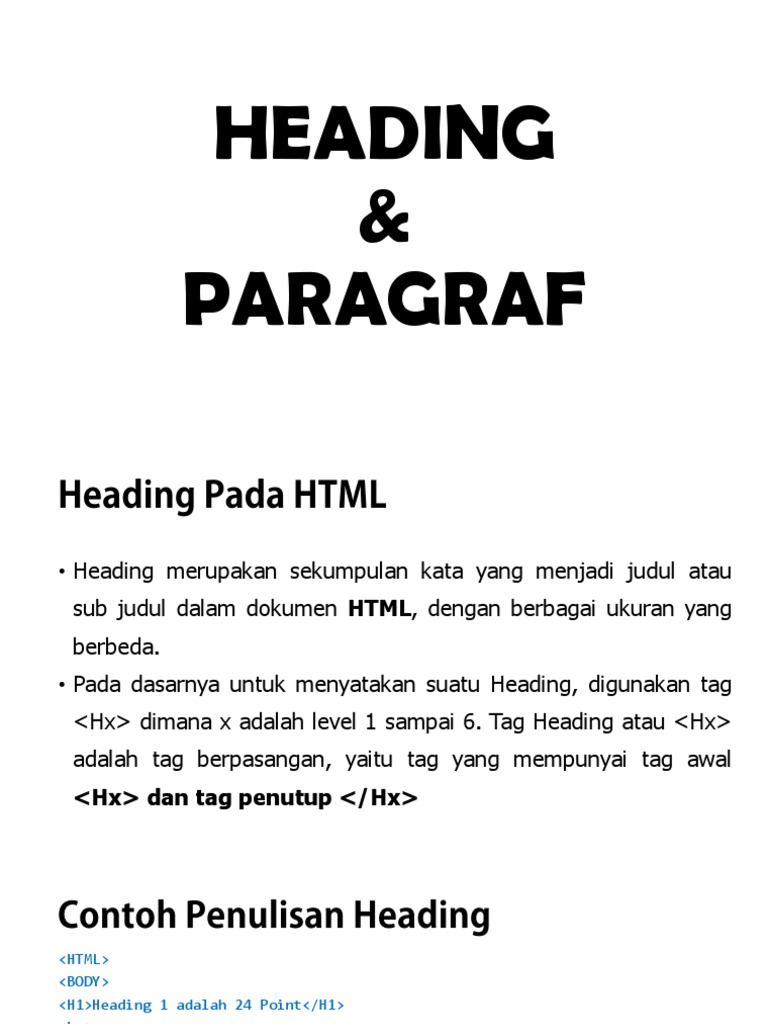11.3 SMT-2 Belajar HTML-2 Heading & Paragraf Pada HTML PDF | PDF