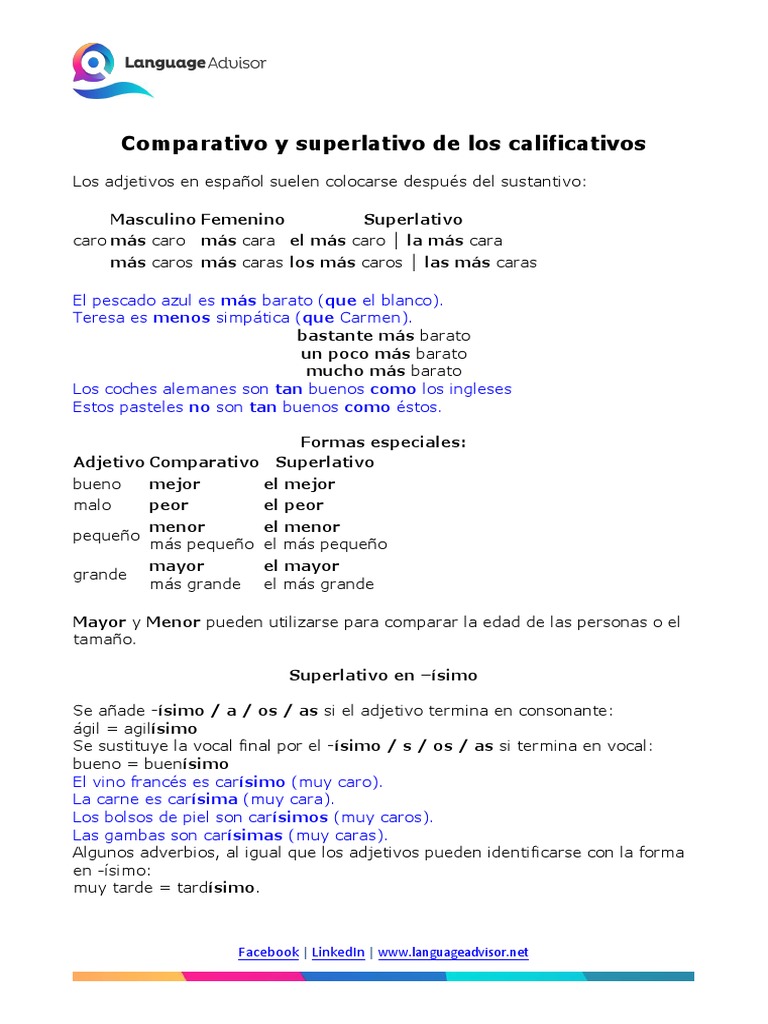 Comparativos y Superlativos en Español | PDF | Adjetivo