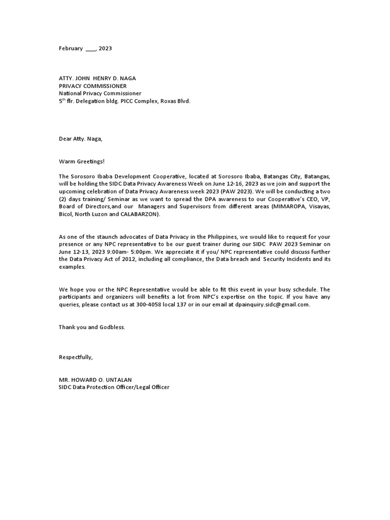 Speaker Request Letter | PDF