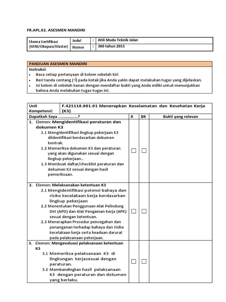 D2.4. FR - APL.02 Ahli Muda Teknik Jalan | PDF