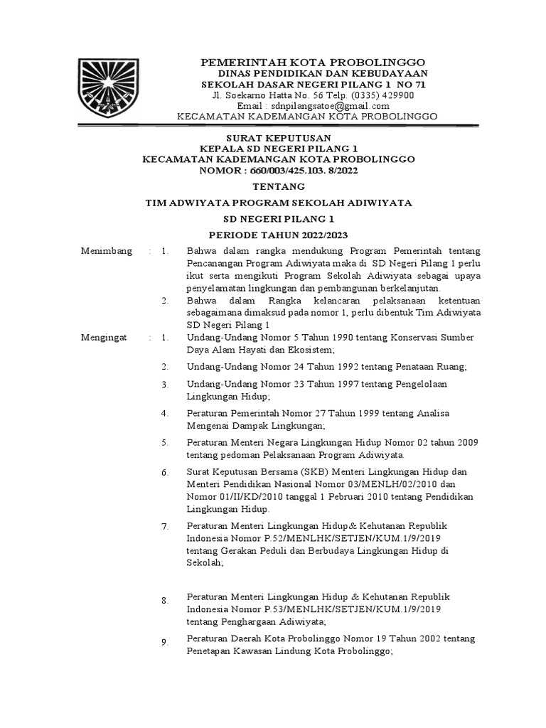 SK Adiwiyata 2022-2023 | PDF