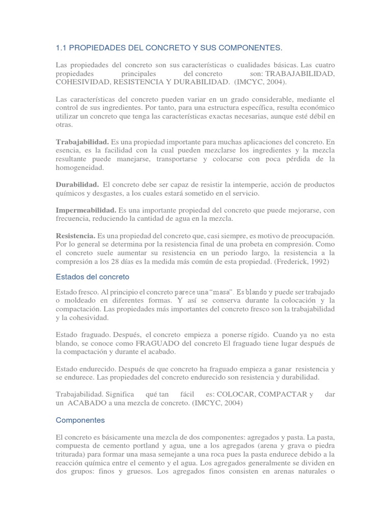 Propiedades Del Concreto y Sus Componentes | PDF | Hormigón | Cemento