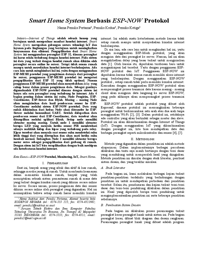 Artikel Smart Home System Berbasis Esp Now Protokol Pdf