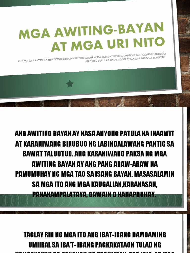 Mga Awiting-Bayan at Mga Uri Nito | PDF