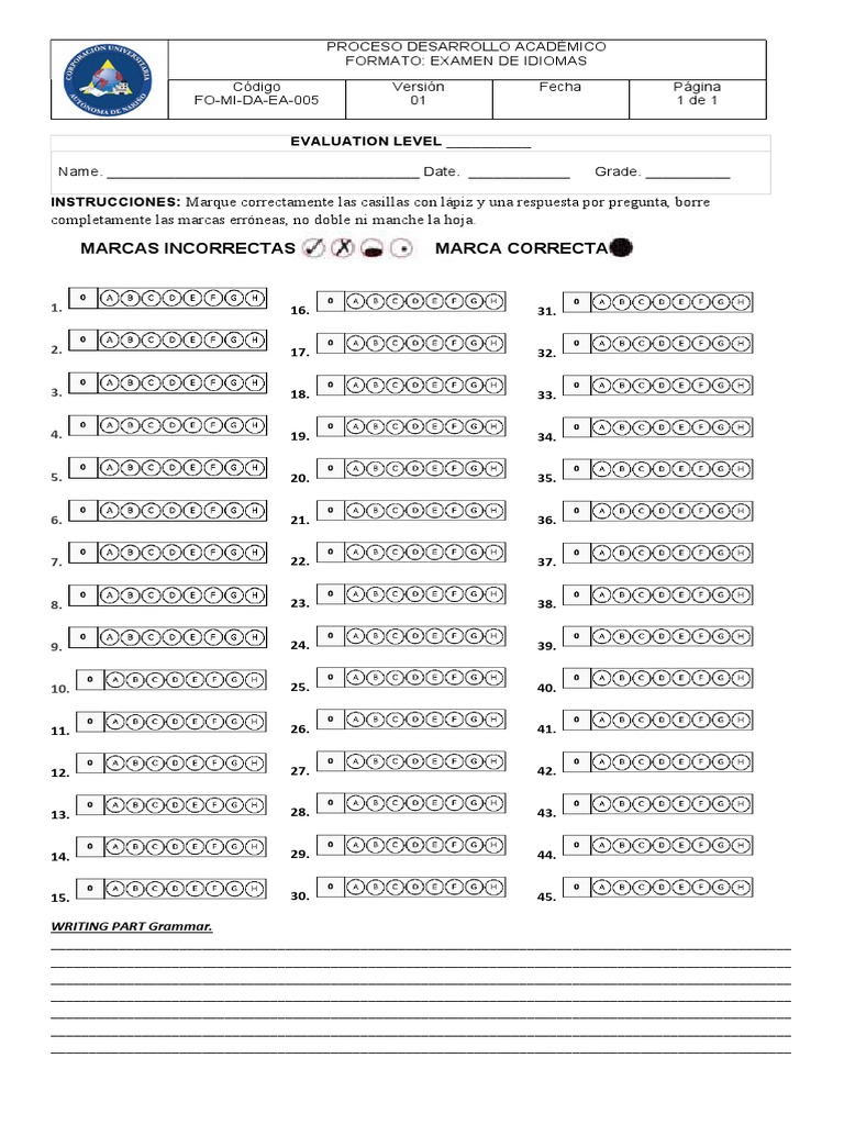 Formato de Examen de Idiomas | PDF