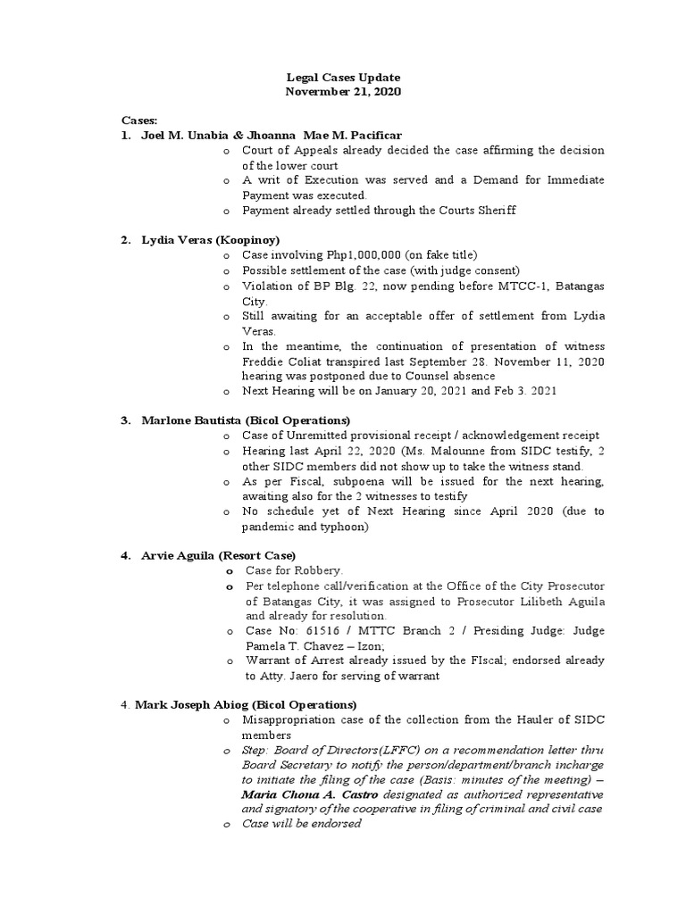Koopinoy Legal Case Update | PDF | Justice | Crime & Violence