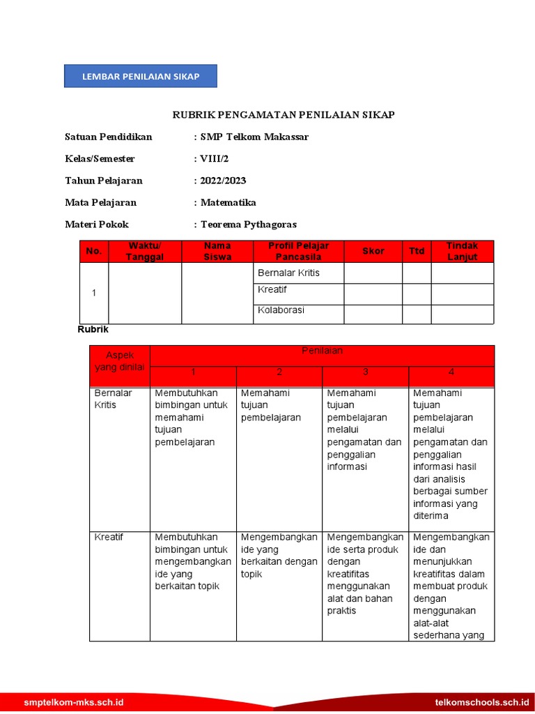Contoh Instrumen Penilaian | PDF