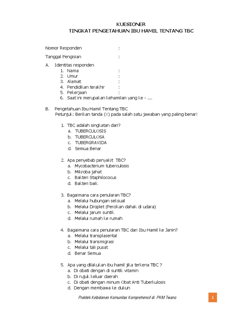 Kuesioner Pengetahuan Ibu Hamil Tentang TBC | PDF