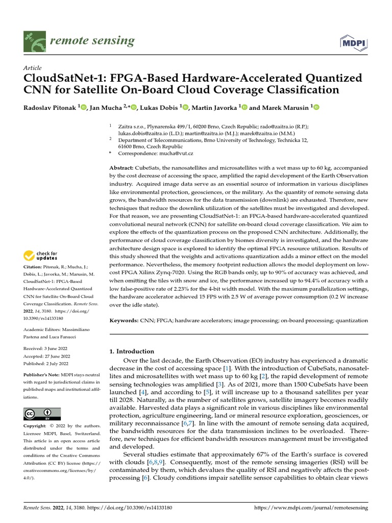 Fpga Cloud Coverage Cnn Pdf Deep Learning Artificial Neural Network