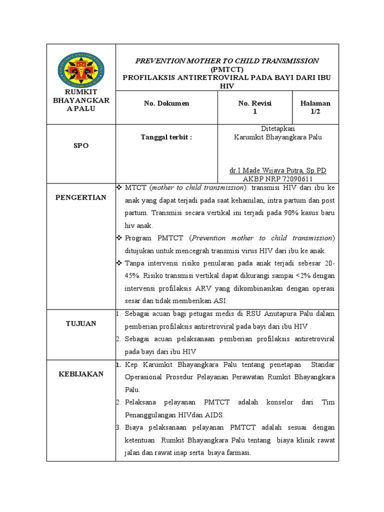 SOP PMTCT PROFILAKSIS PADA BAYI (SDH) | PDF