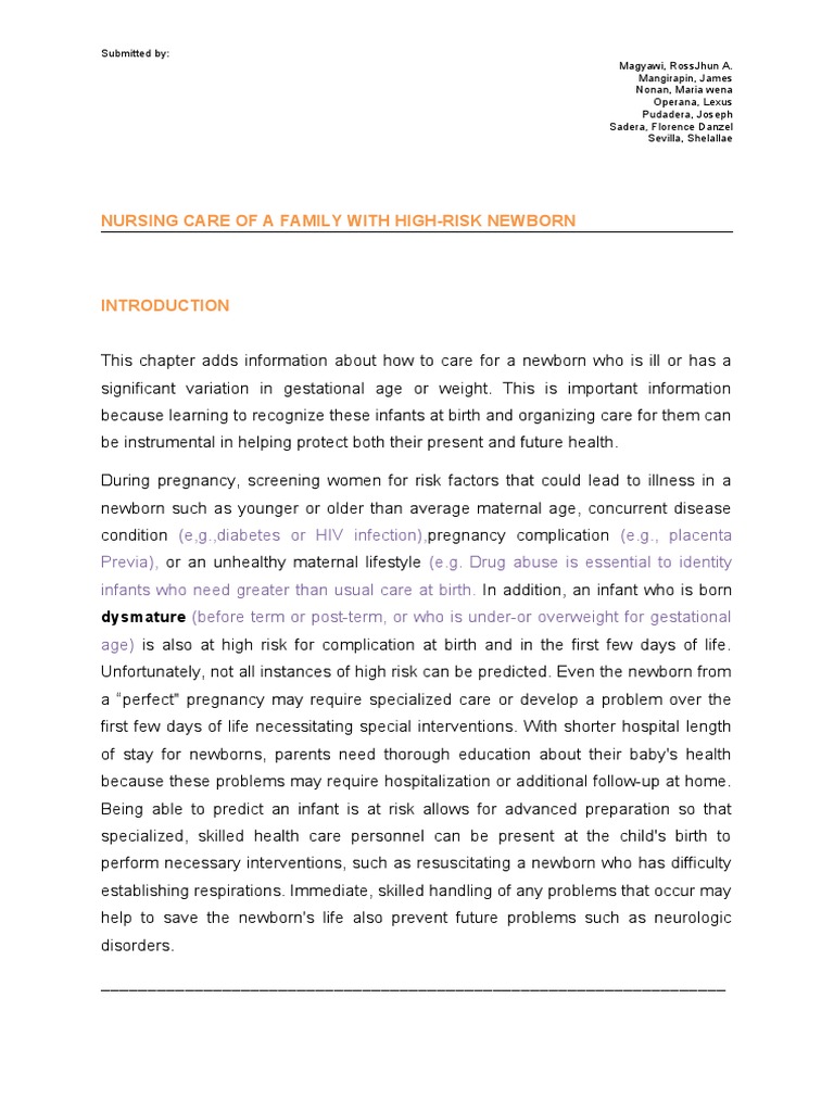 Nursing Care of A Family With High-Risk Newborn | PDF | Preterm Birth ...