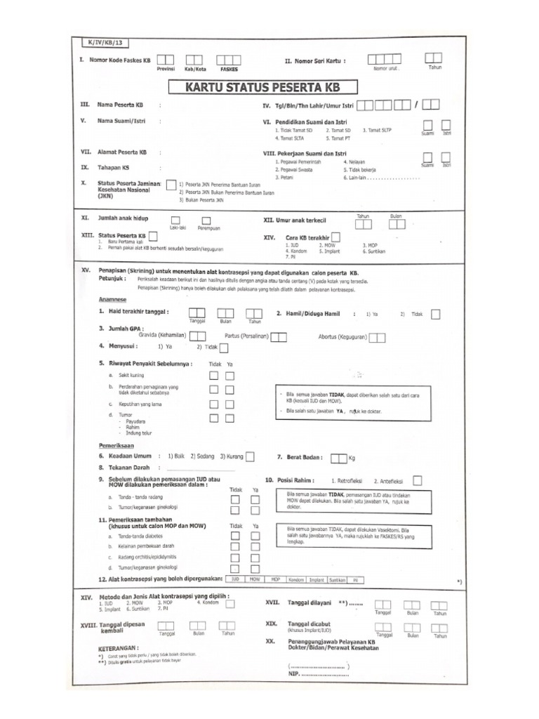 Kartu Status Peserta KB | PDF