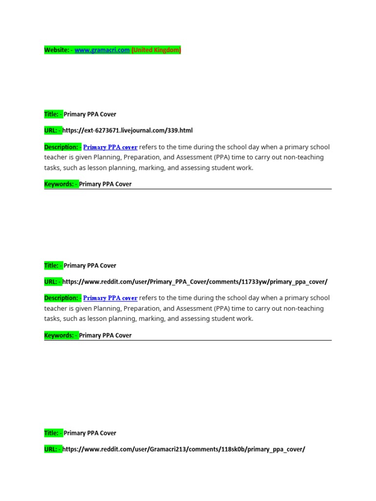 Primary PPA Cover for Schools | PDF