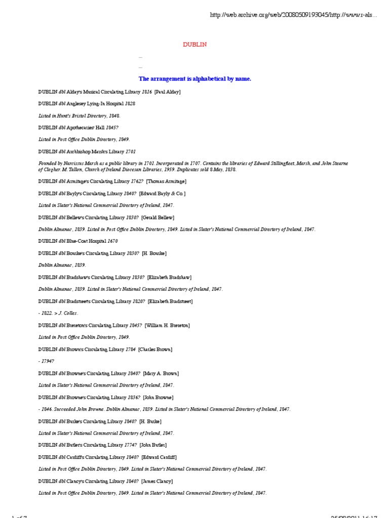 Dublin Circulating Libraries List | PDF | Dublin