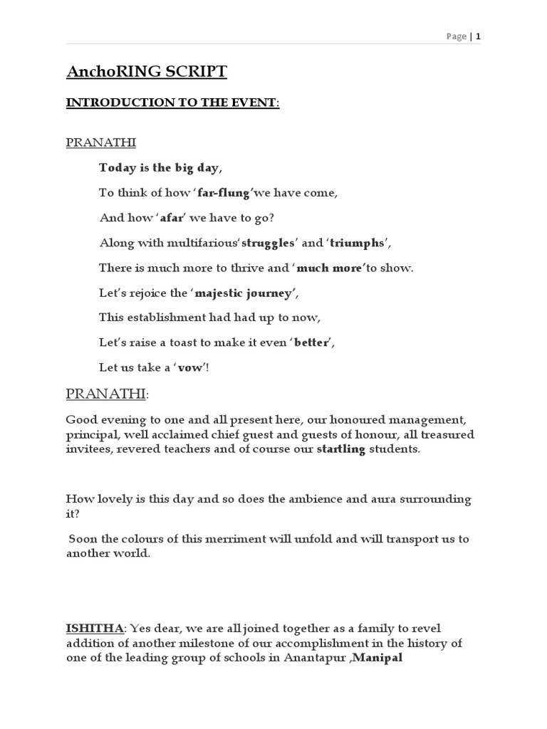 MANIPAL ANNUAL DAY ANCHORING SCRIPT 2020 FEB Revised | PDF | Dances