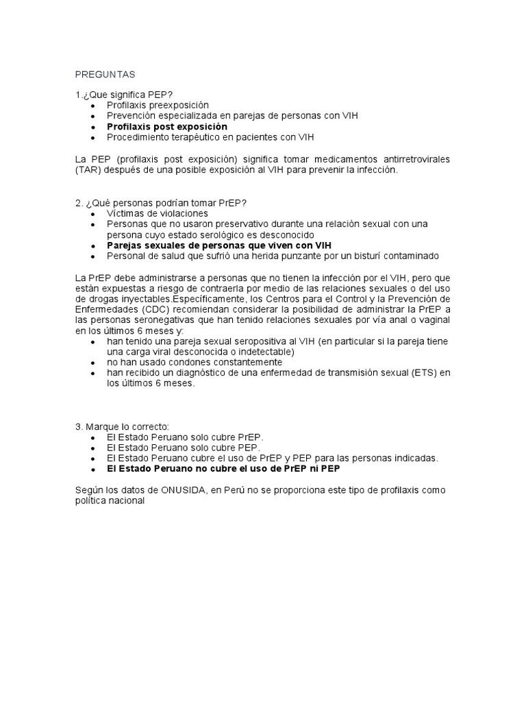 Preguntas Prep y Pep | PDF | VIH | VIH / SIDA