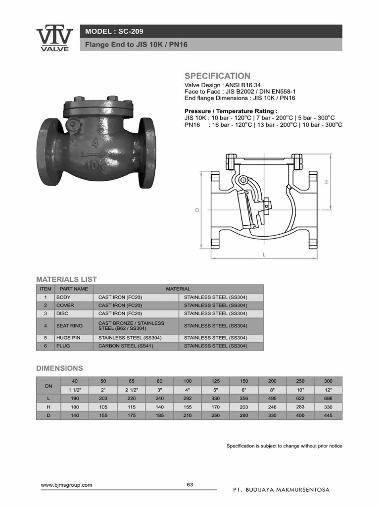 Swing Check Valve JIS 10K PN 16 | PDF