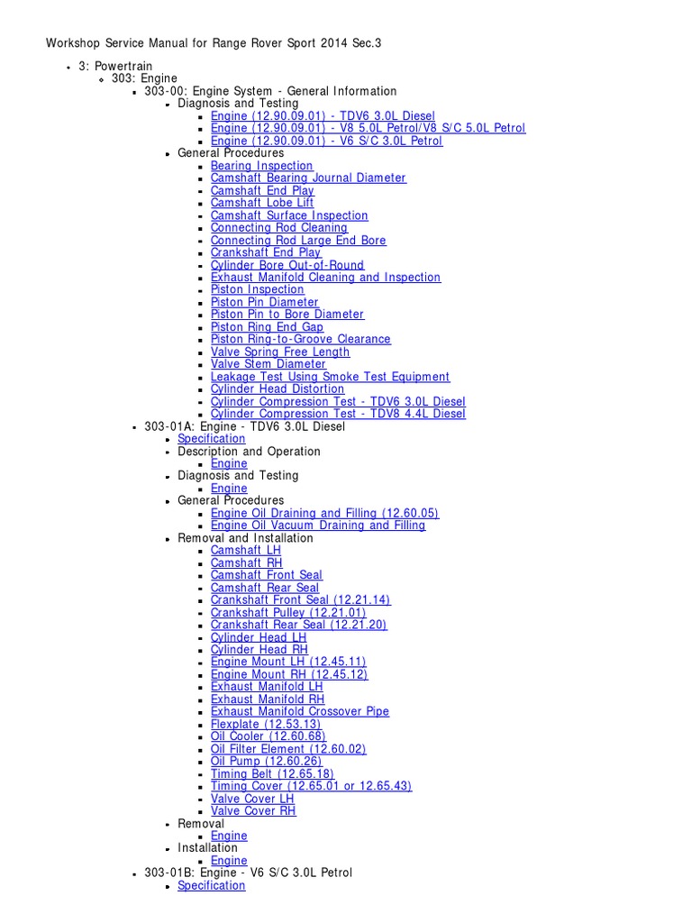 WSM Range Rover Sport 2014 - 3 - Powertrain PDF | PDF | Diesel Engine ...