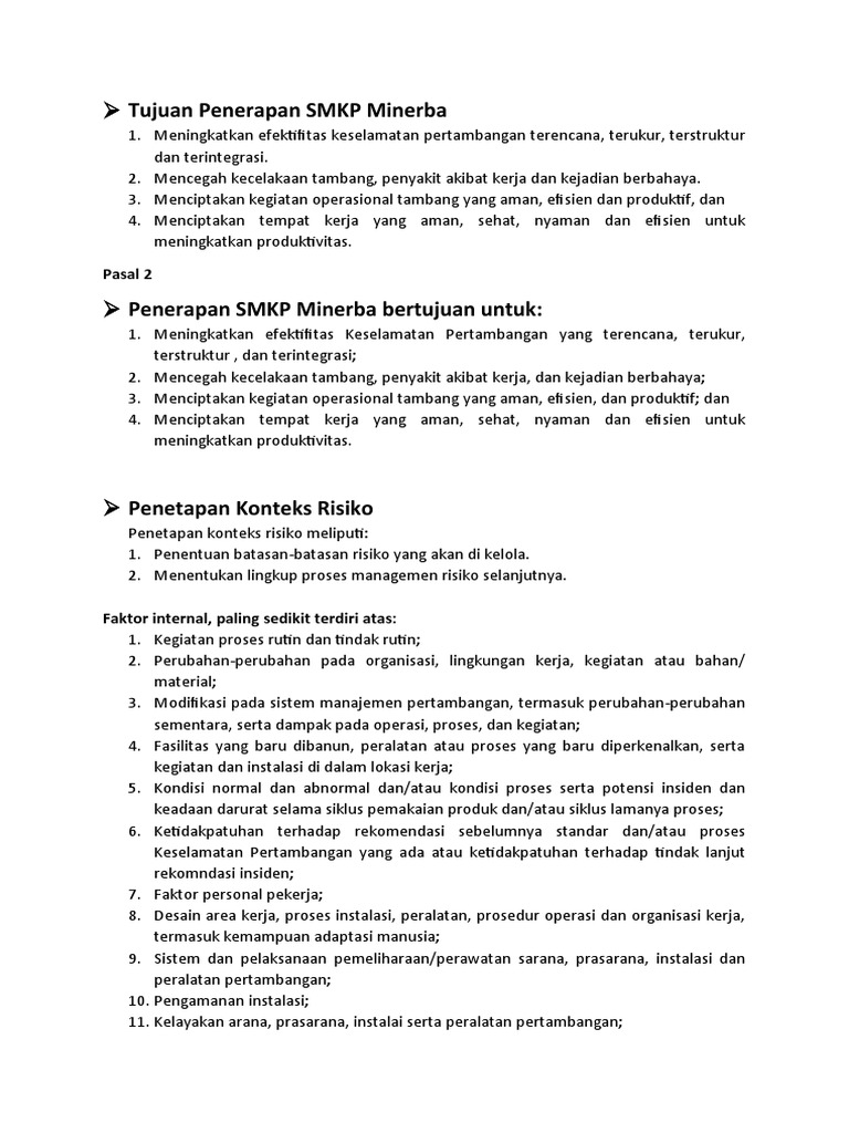 Tujuan Penerapan SMKP Minerba | PDF