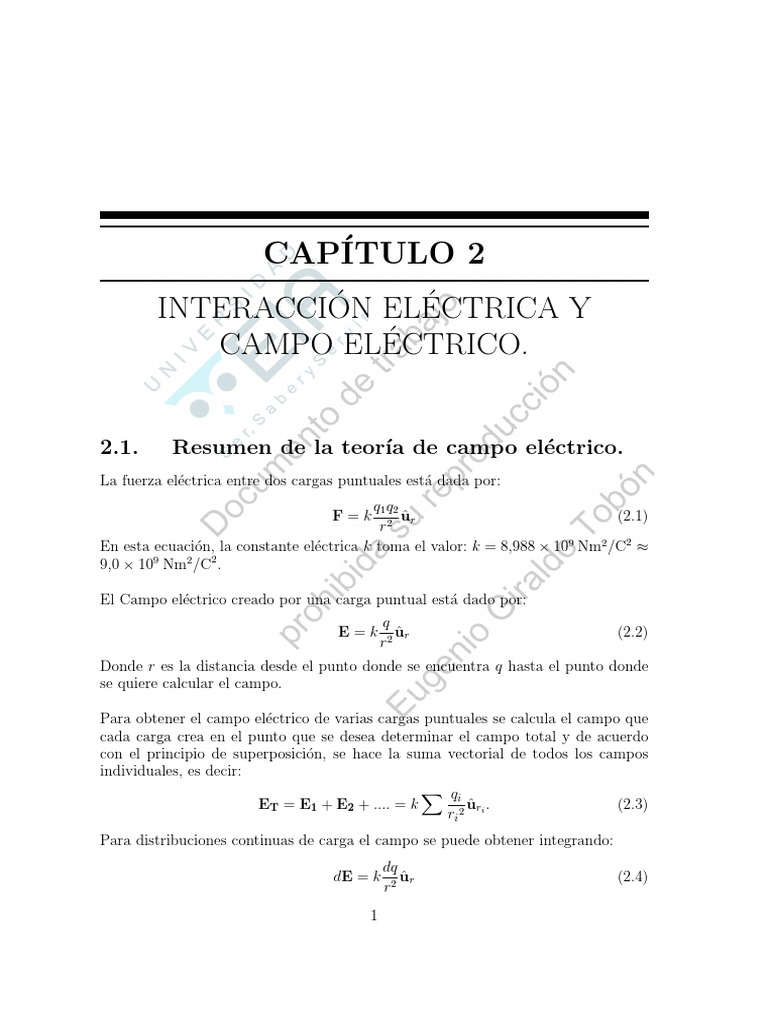 Capitulo2 PDF | PDF | Campo eléctrico | Integral