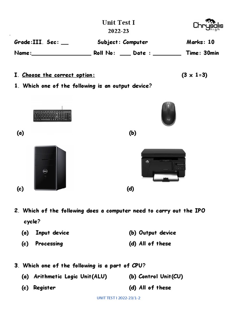 QP-UT I - Grade I-Computer | PDF