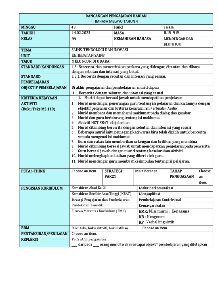RPH Bahasa Melayus | PDF