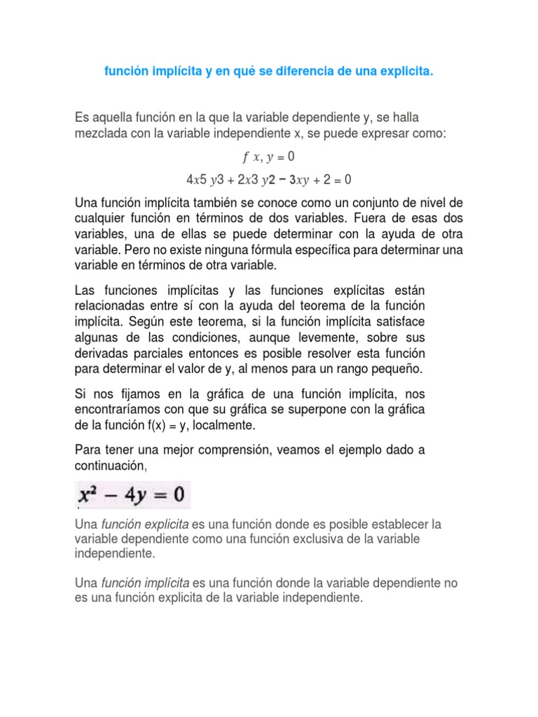 Funciones Implícitas vs. Explícitas | PDF