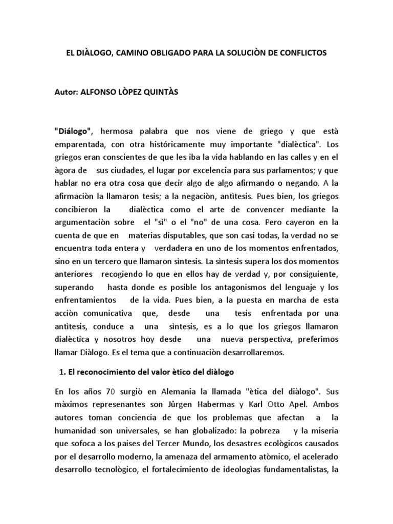 Diálogo: Clave para Resolver Conflictos | PDF | Democracia | Ideologías ...
