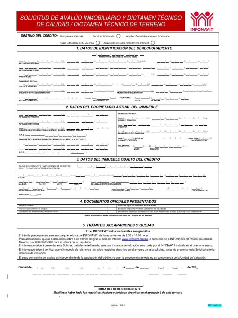 Solicitud Avaluo Infonavit | PDF | Hormigón | Propiedad