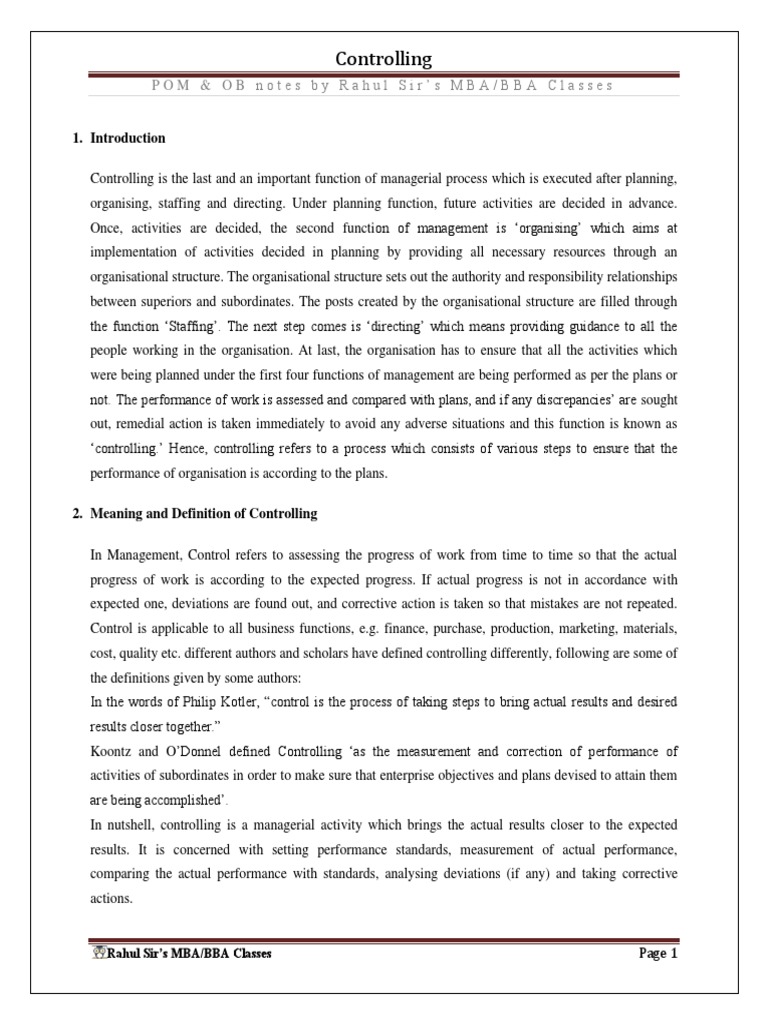Controlling | PDF | Measurement | Goal