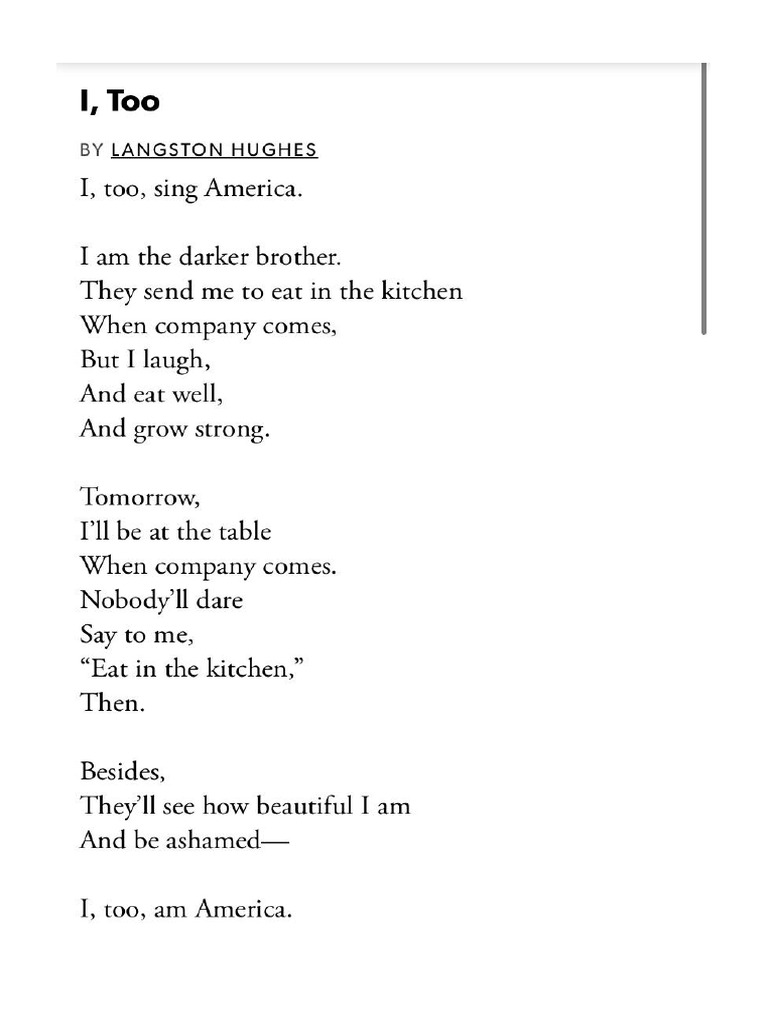 Langston Hughes - I, Too | PDF